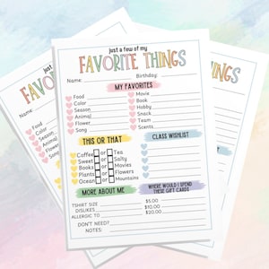 Teacher Favorite Things Questionnaire, Back to School Gift (printable ...