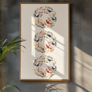 Scandinavian Birds Wall Art Poster Wreath Scandi Folk Art Scandi Boho ...