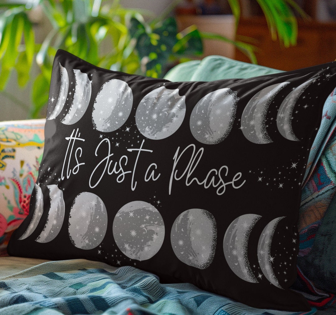 Moon Phases Pillow Black Lunar Decor Celestial Lumbar Throw Crescent ...