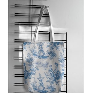 Blue Toile Fabric Tote Toile De Juoy Travel Tote Gift French Toile ...