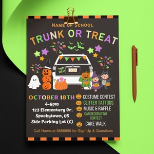 Trunk or Treat Flyer, Editable Canva Halloween Printable, Trick-or ...