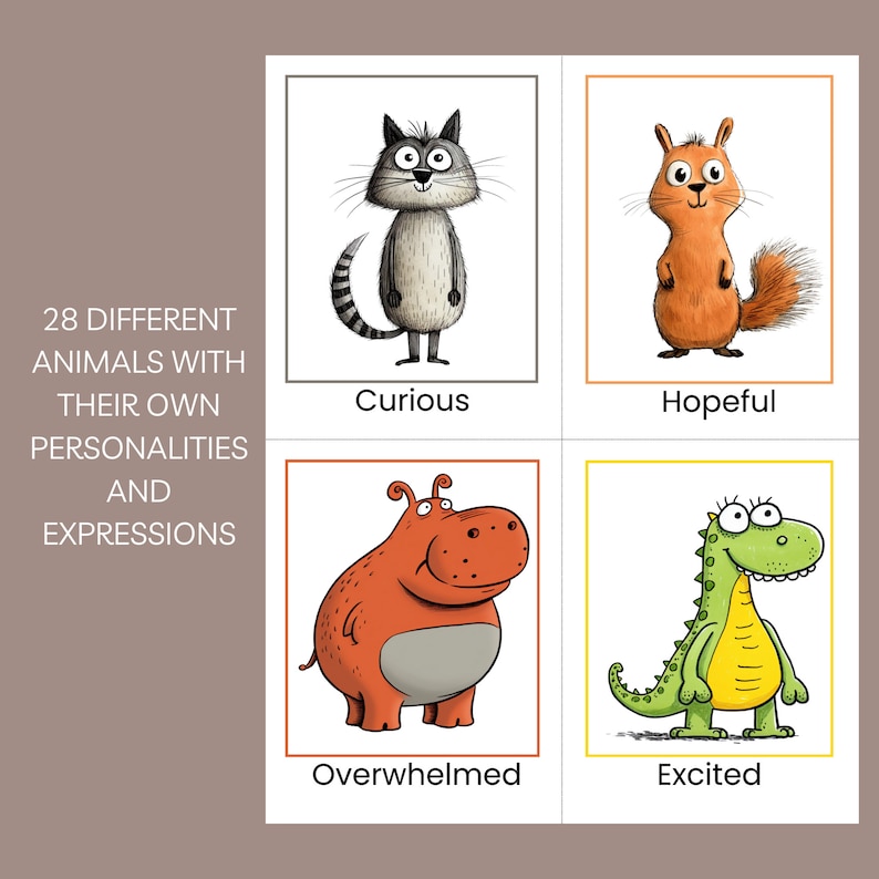 Printable Flashcards Preschool Emotions Cards Zoo Farm Animal Kid ...