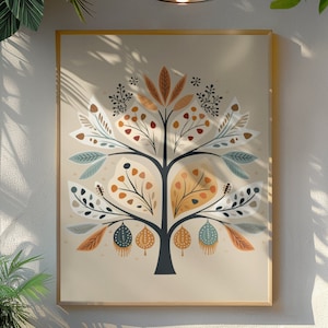 Boho Tree Wall Art Poster Scandinavian Folk Art Scandi Tree of Life ...
