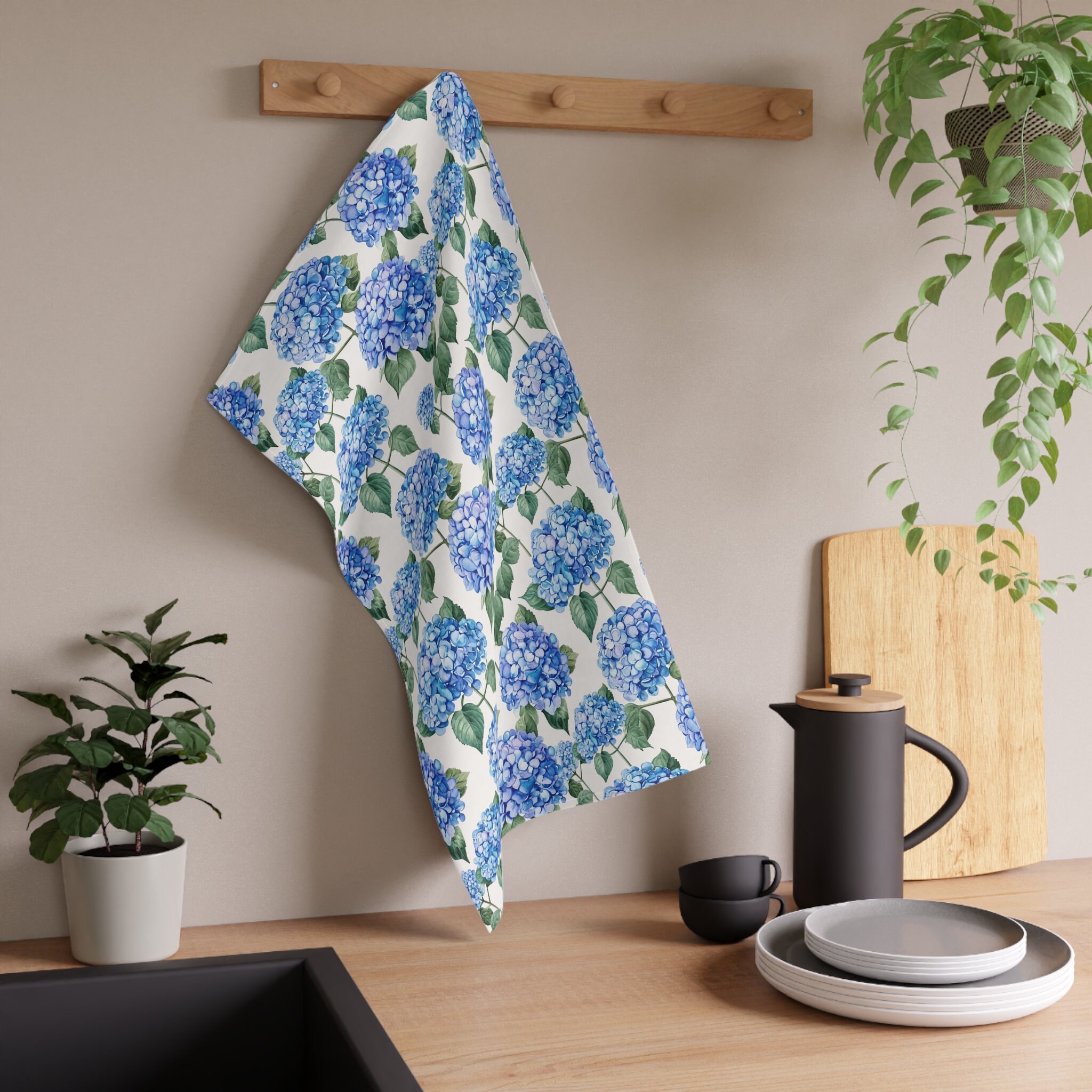 Hydrangea Fabric Kitchen Towel Print Hydrangea Gift Summer Decor Spring ...