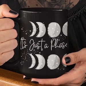 Moon Phases Mug Black Lunar Coffee Cup Celestial Mug Ceramic Crescent ...