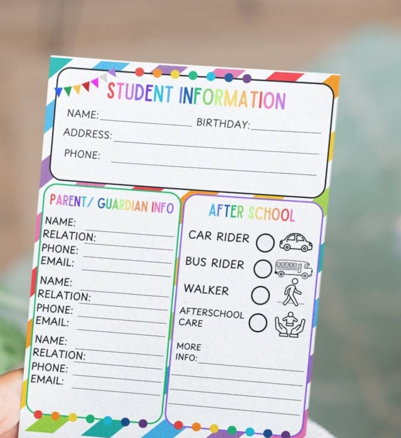 Student Information Printable, Back to School Questionnaire (PDF) - Etsy