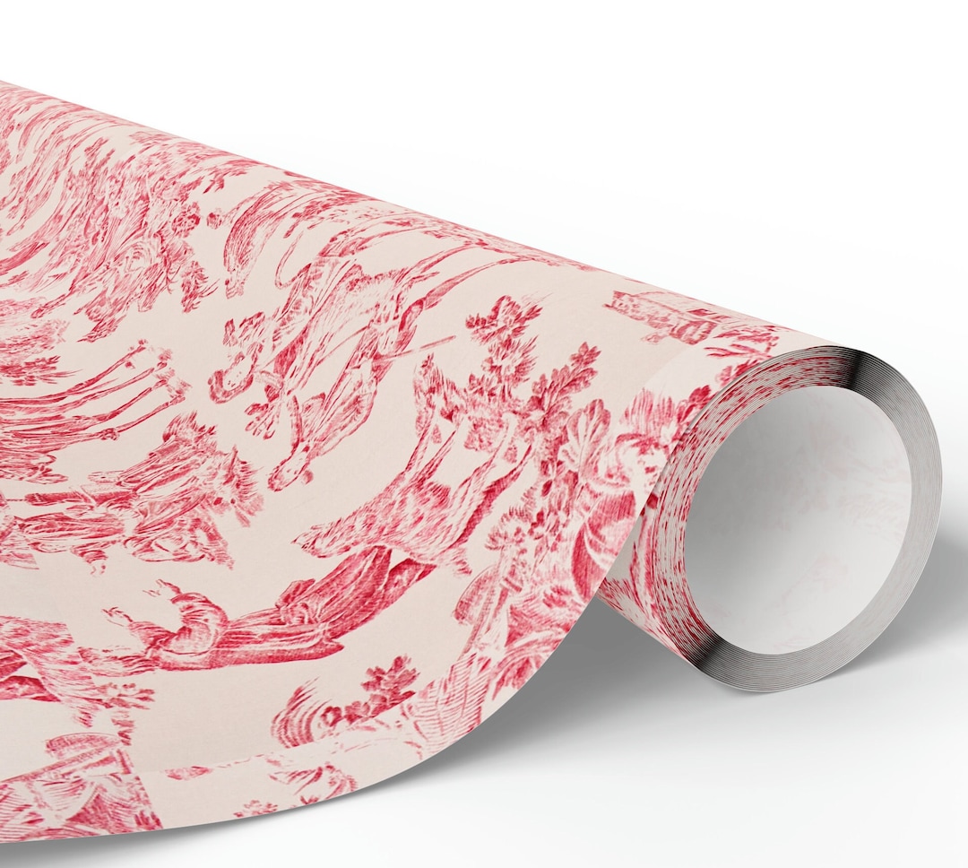 Toile Wrapping Paper in Red Cream - Elegant Floral Gift Paper - Classic ...