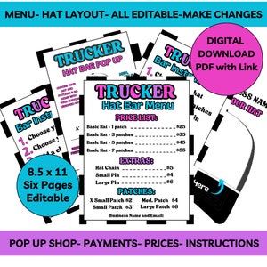 Trucker Hat Bar Template Bundle Customize Editable Canva Printable Pop ...