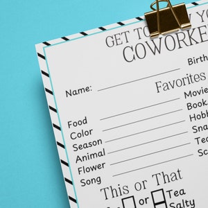 Get to Know You Printable Coworker Gift, New Employee Survey ...