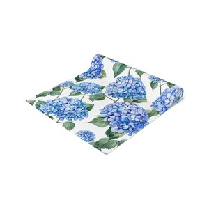 Hydrangea Print Table Runner, Blue White Watercolor Floral, Cotton Twill Kitchen Decor, Host ...