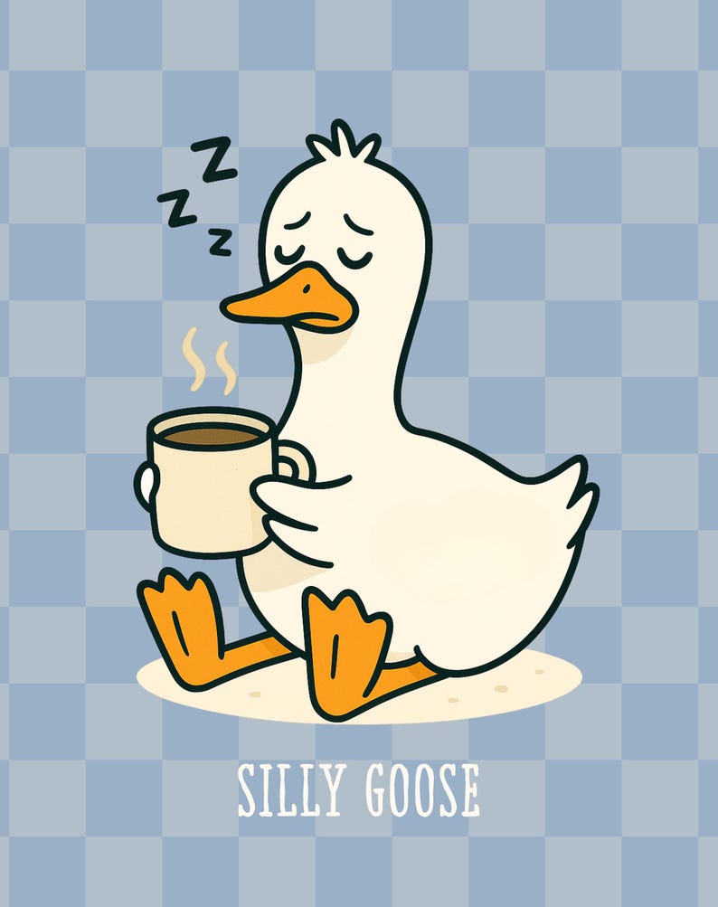 Silly Goose PNG Clipart, Sleepy Coffee Lover Bird (digital Download) - Etsy