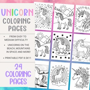 Unicorn Coloring Pages, Printable PDF, Kids Adults Activity Sheets Fun ...