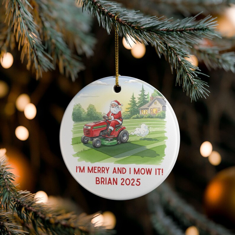 Lawn Mower Ornament, Personalized Santa Keepsake, Christmas Yard ...