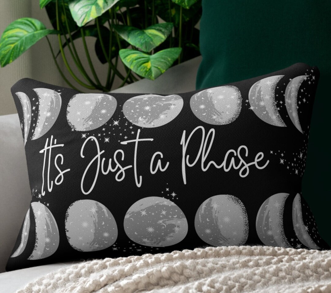 Moon Phases Pillow Black Lunar Decor Celestial Lumbar Throw Crescent ...