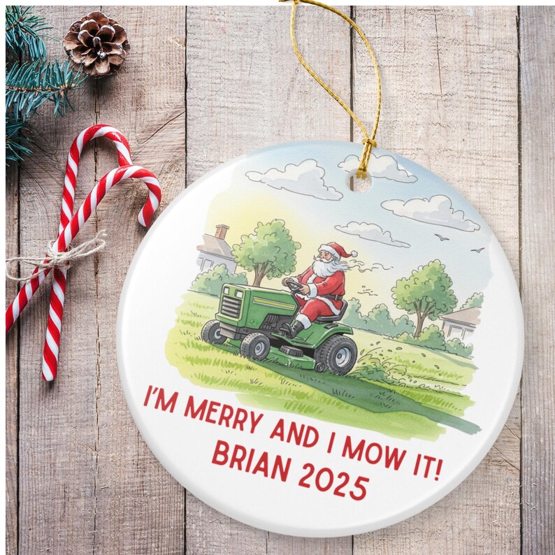 Lawn Mower Ornament, Personalized Santa Keepsake, Christmas Yard ...