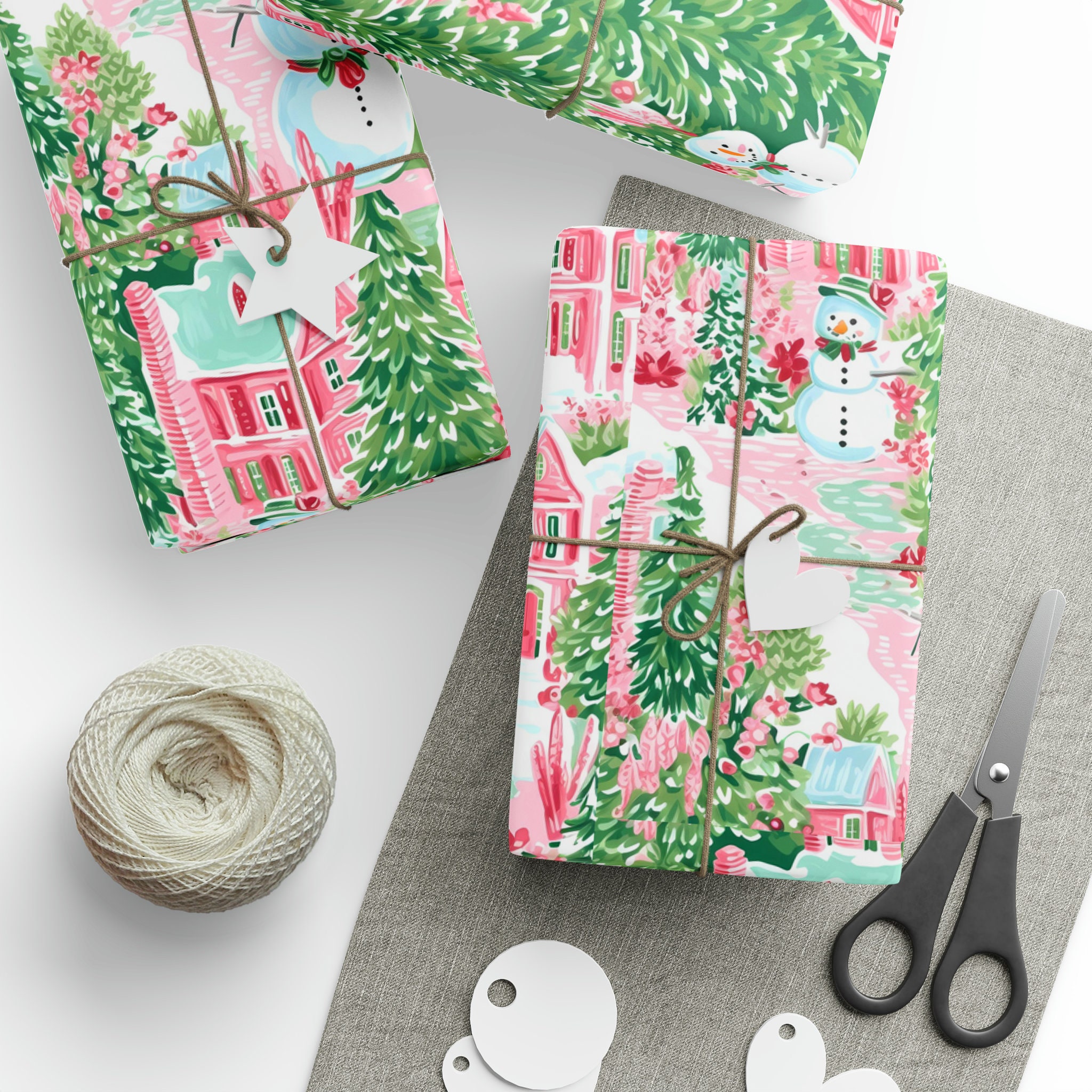Pink Snowman Wrapping Paper Snow Winter Wrap Whimsical Snowmen Gift ...