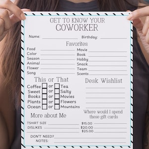 Printable Coworker Information Sheet Get to Know You All About Me New ...