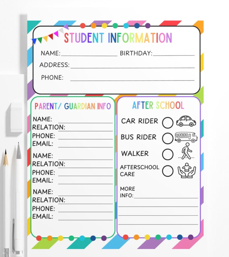 Student Information Printable, Back to School Questionnaire (PDF) - Etsy