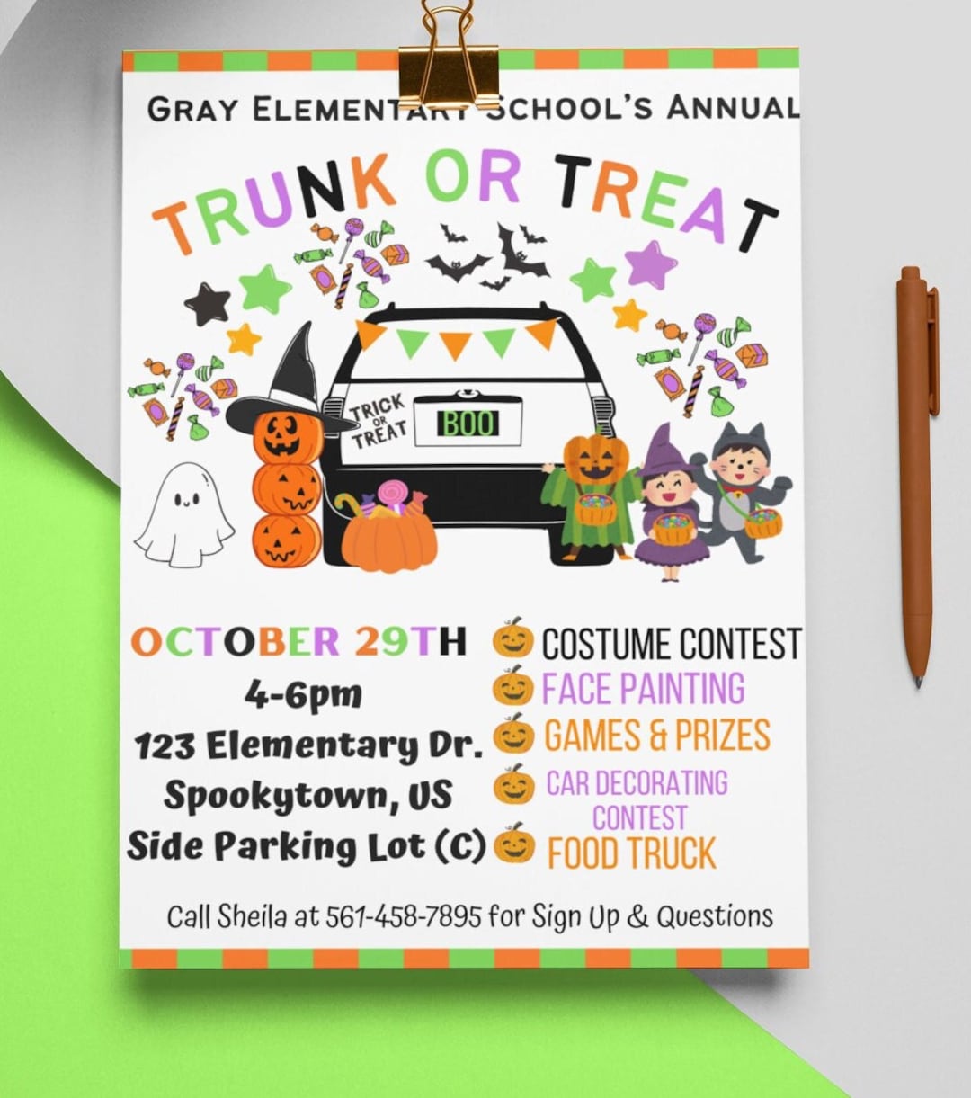 Editable Trunk or Treat Flyer Printable Canva Halloween Trick-or-treat ...