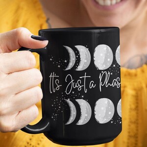 Moon Phases Mug Black Lunar Coffee Cup Celestial Mug Ceramic Crescent ...