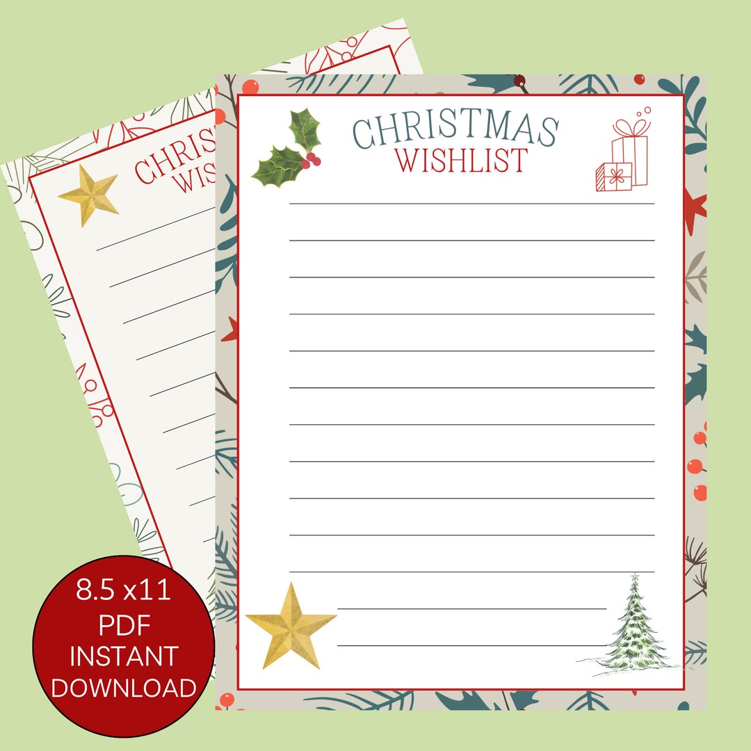 Printable Christmas Wishlist, Gift List, Holiday Instant Download ...