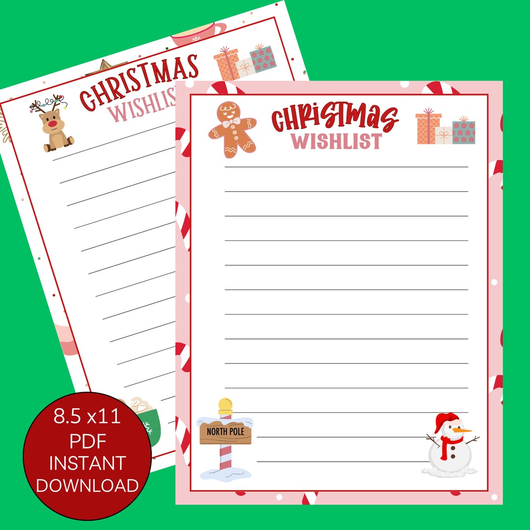 Christmas Wishlist Printable Kids Adult Candy Theme List of Gift ...