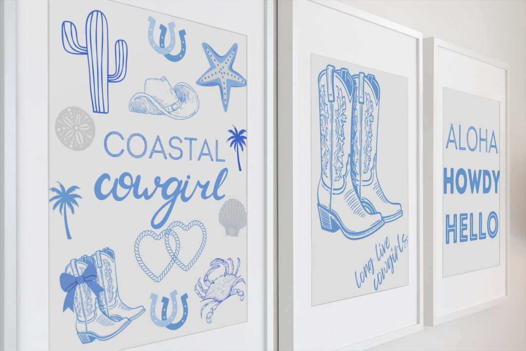 Coastal Cowgirl Wall Art Set | Beachy Boot Print Bundle | Preppy ...