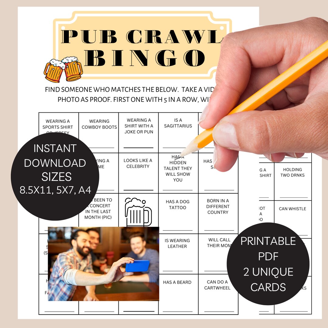 Pub Crawl Bingo Game | Girls Night Out, Birthday (printable PDF) - Etsy UK
