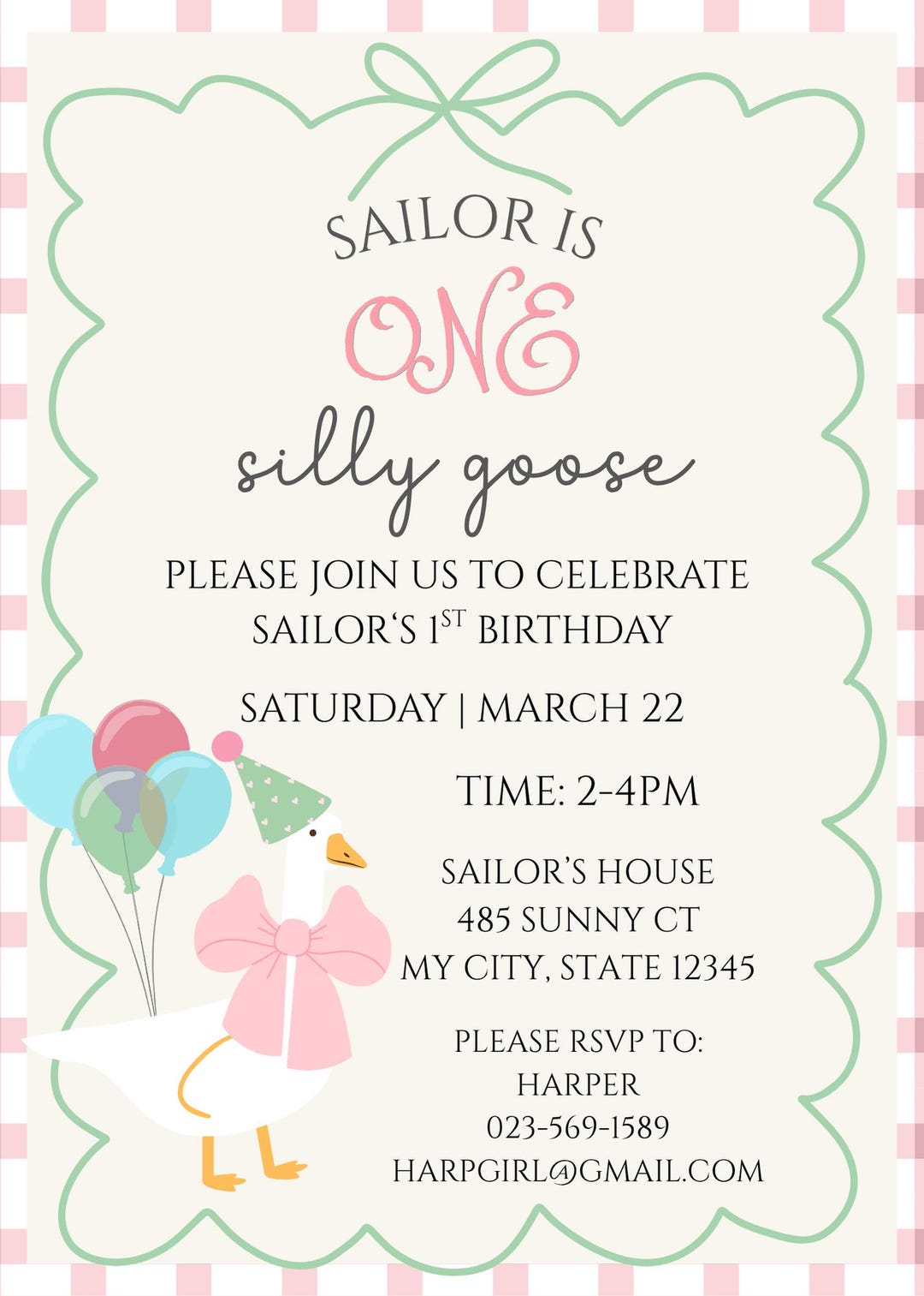 Silly Goose Birthday Invite, Turning One Year Old, Editable First ...