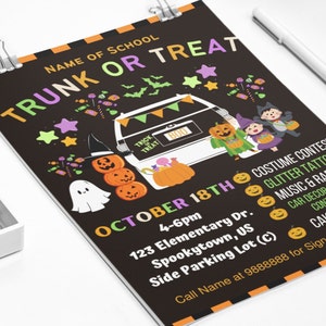 Editable Trunk or Treat Flyer Printable Canva Halloween Trick-or-treat ...