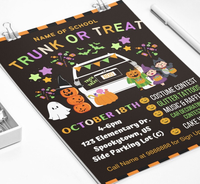 Editable Trunk or Treat Flyer, Halloween Notice (canva Printable ...