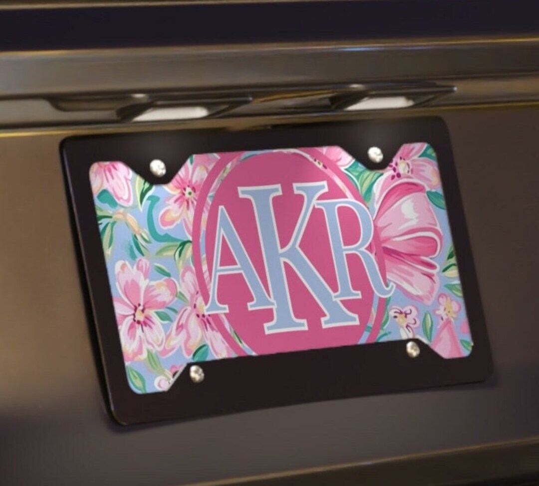 Personalized Floral Monogram License Plate: Pink Bow Car Sign - Etsy