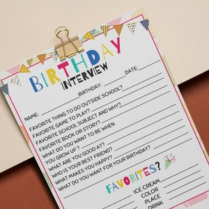 Kids Birthday Interview, Printable Keepsake Questions (PDF) - Etsy