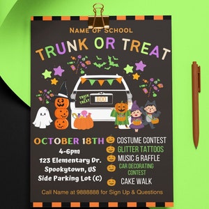 Editable Trunk or Treat Flyer Printable Canva Halloween Trick-or-treat ...