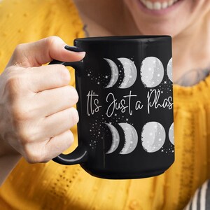 Moon Phases Mug Black Lunar Coffee Cup Celestial Mug Ceramic Crescent ...