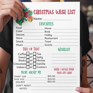 Coworker Wish List Printable Christmas Survey Secret Santa Holiday ...