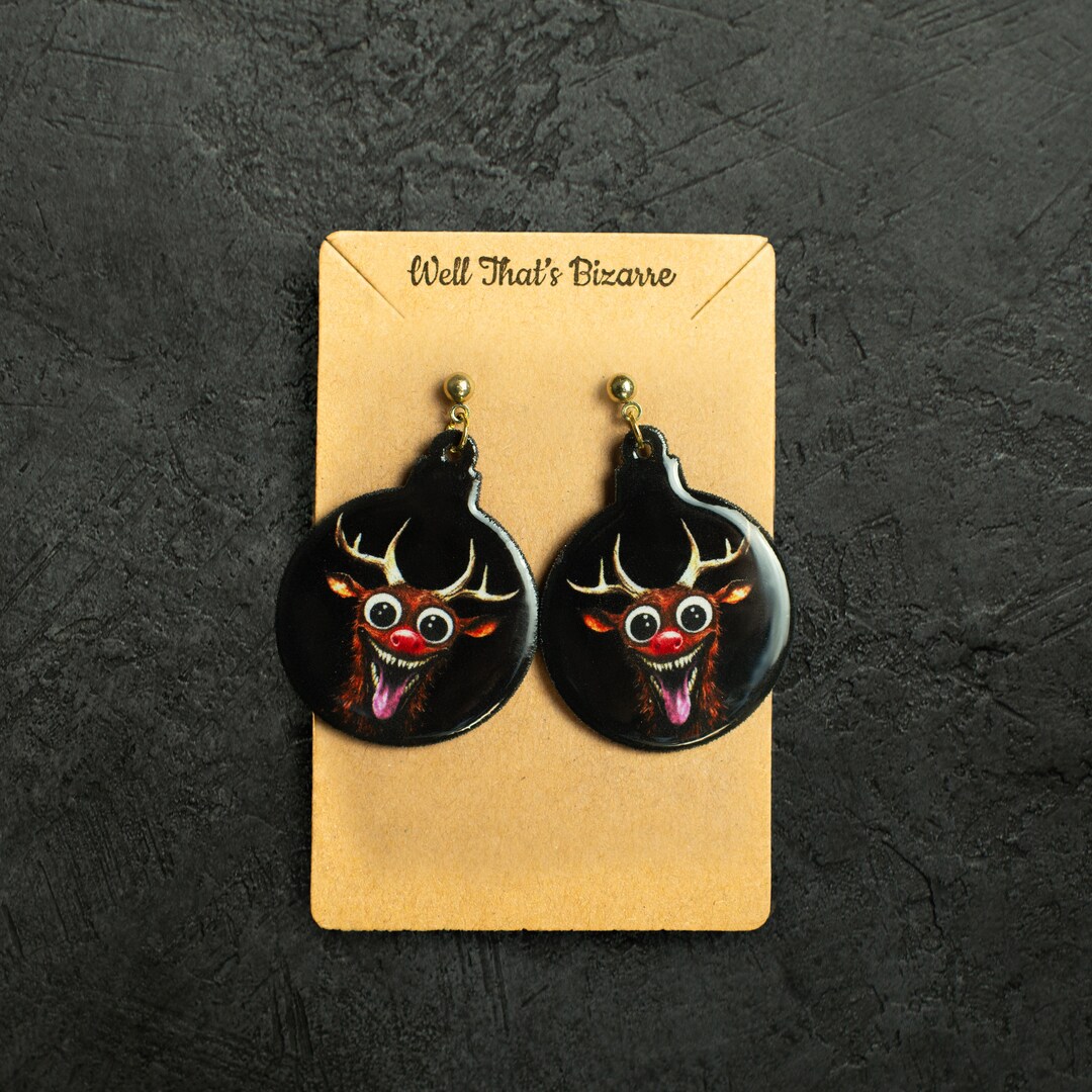 Horror Rudolf the Red Nose Reindeer Ornament Earrings Creepy Christmas ...