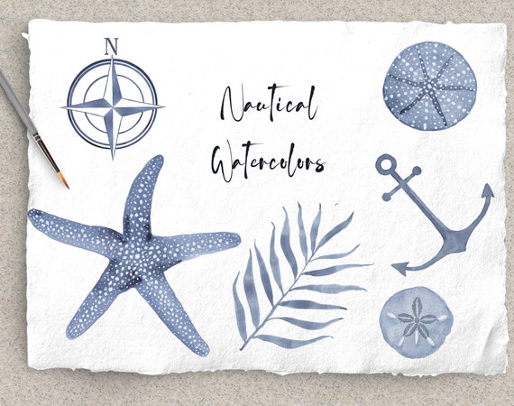 Blue Watercolor Nautical Clip Art INSTANT DOWNLOAD - Etsy