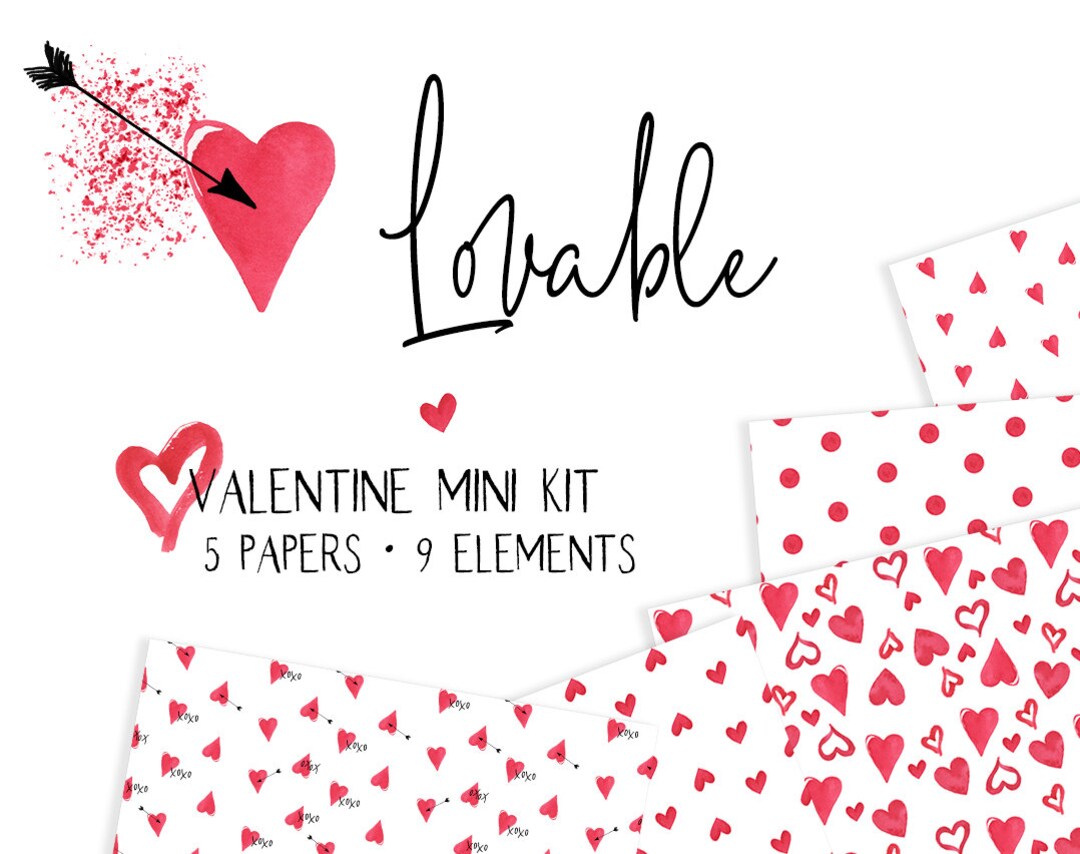 Red Valentine's Day Mini Bundle and Digital Papers & Coordinating ...