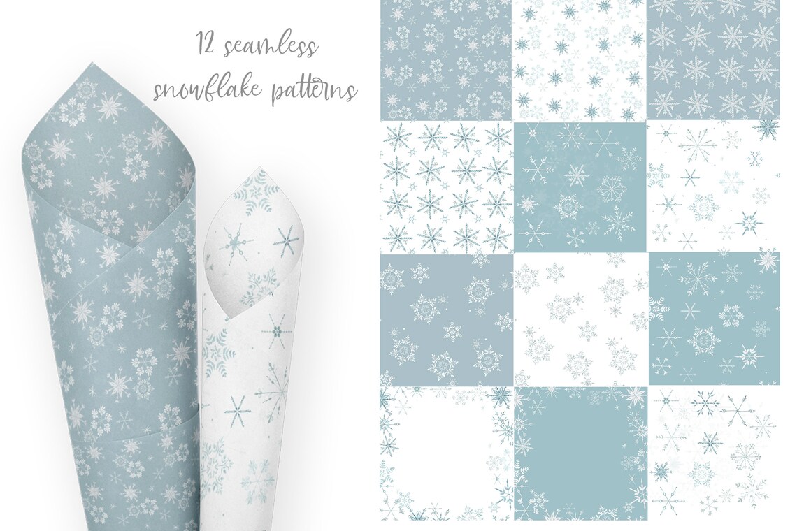 Watercolor Snowflakes and Digital Pattern Papers INSTANT DOWNLOAD - Etsy