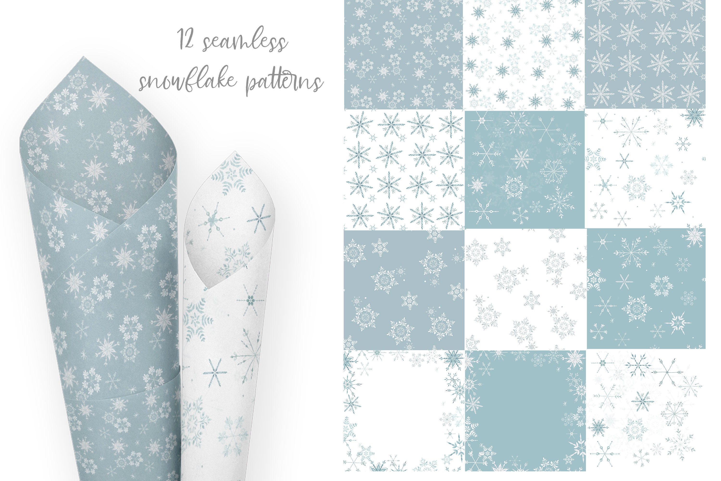 Watercolor Snowflakes and Digital Pattern Papers INSTANT DOWNLOAD - Etsy