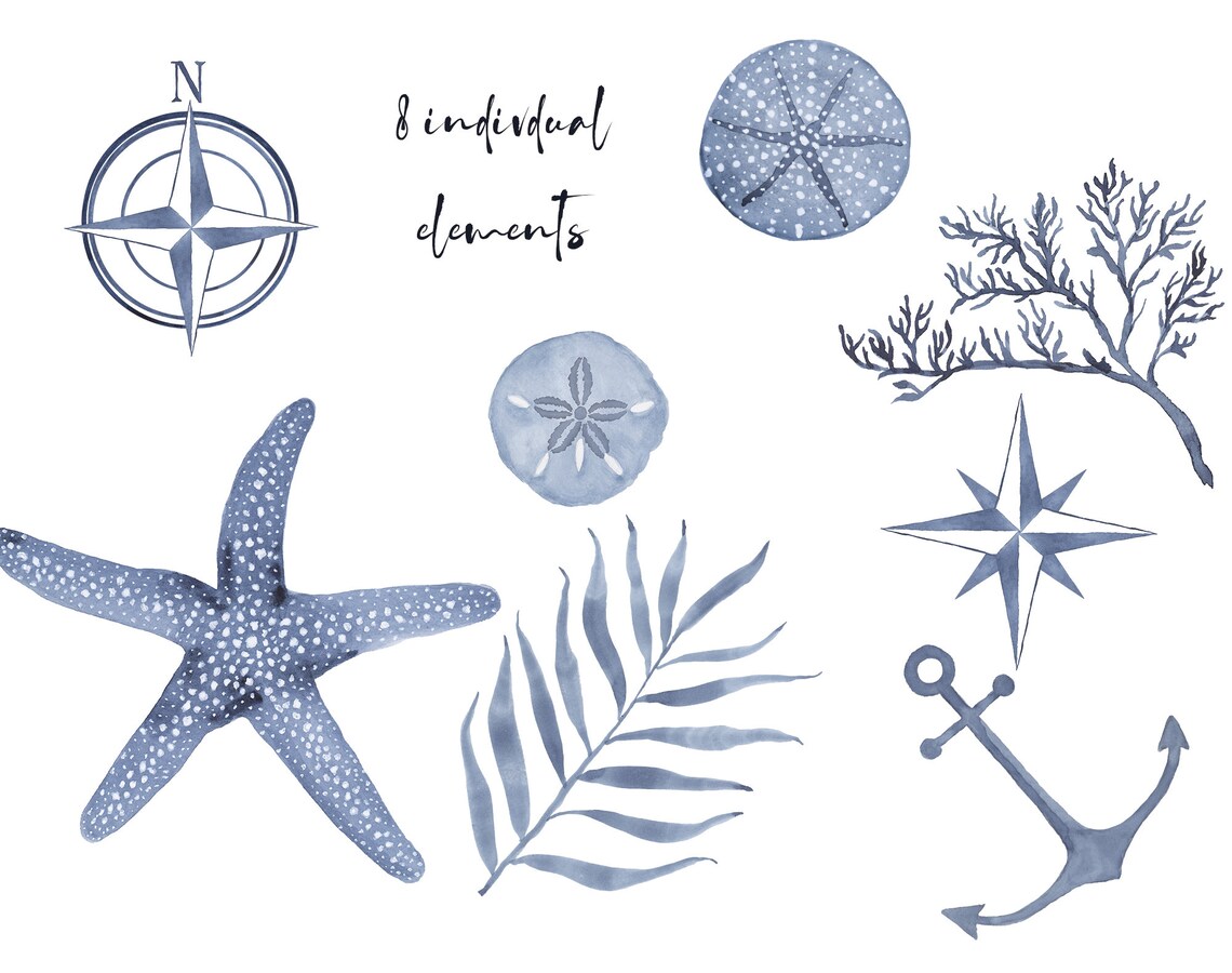 Blue Watercolor Nautical Clip Art INSTANT DOWNLOAD - Etsy