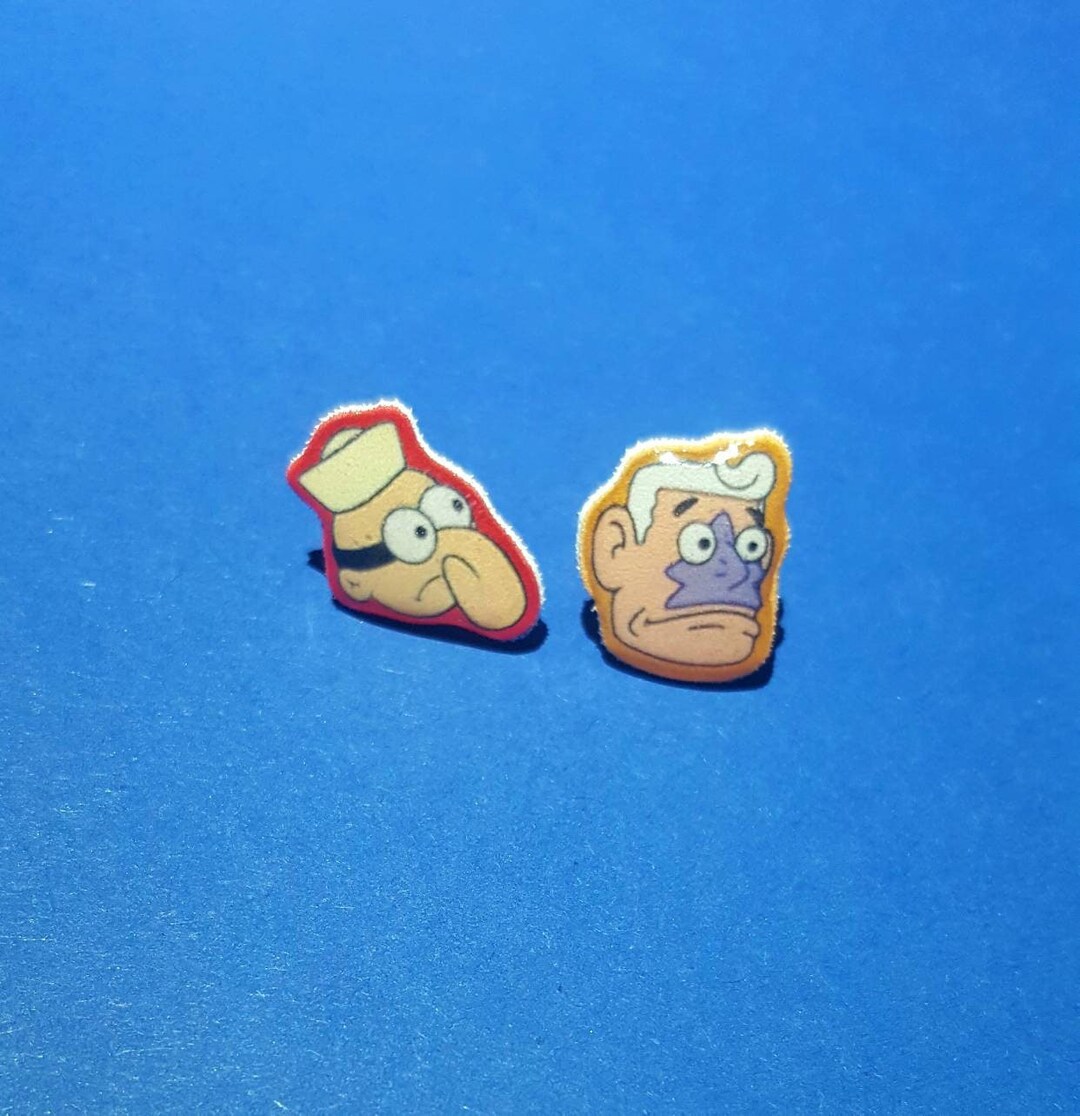 Spongebob Mermaid Man and Barnacle Boy Stud Earrings - Etsy