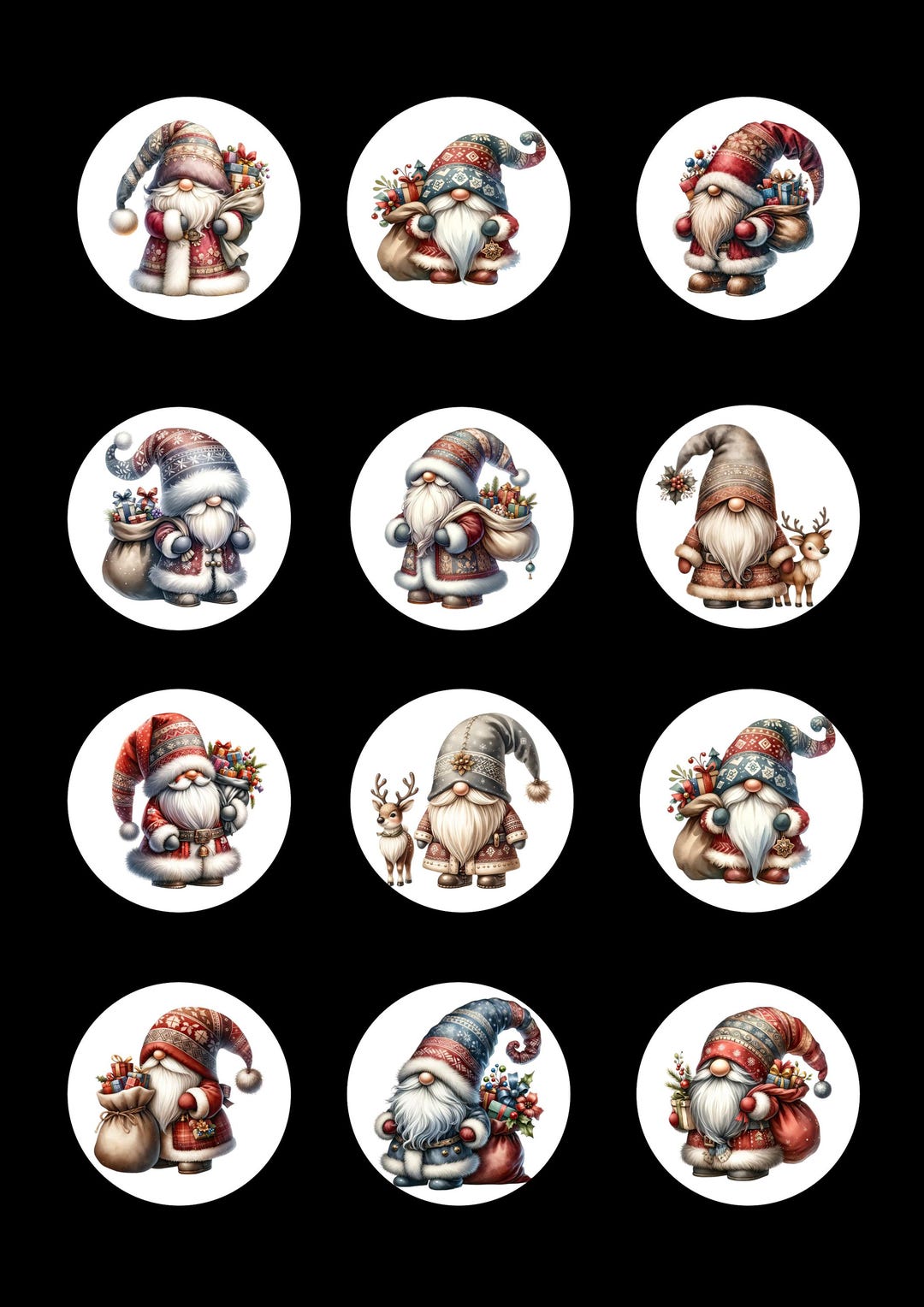 Christmas Gnomes Cupcake Toppers or Sticker Set - Etsy