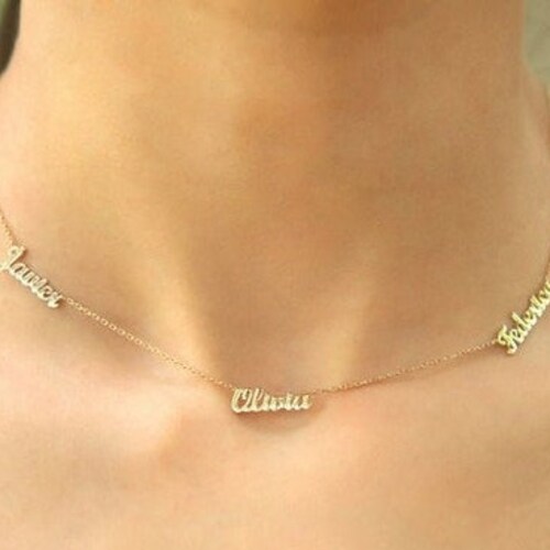 14k Gold Three Names Necklace Name Necklace Gold Name - Etsy