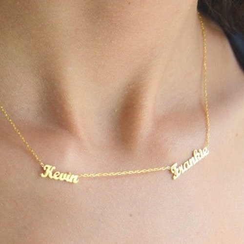 14K Solid Gold Two Name Necklace 2 Names Necklace Custom - Etsy