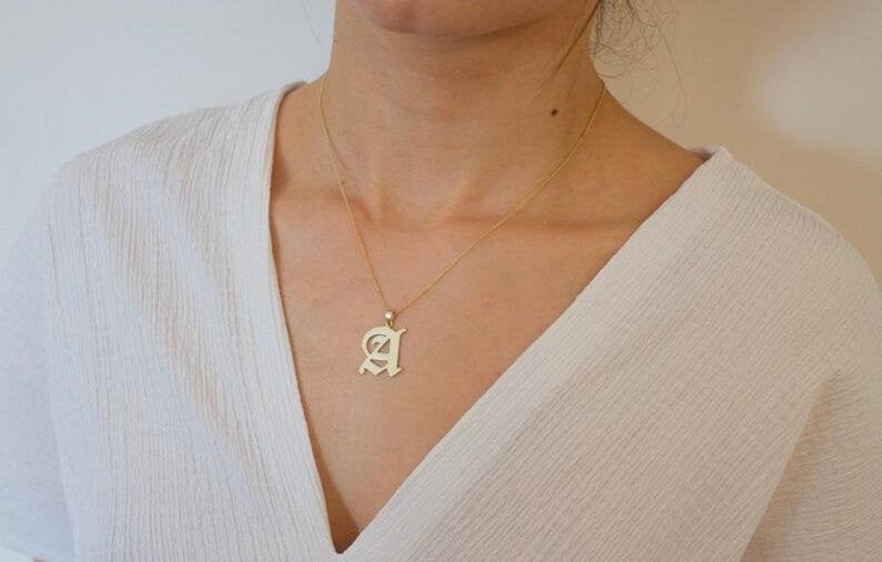 Old English Inital Necklace Gothic İnitial Necklace Old - Etsy