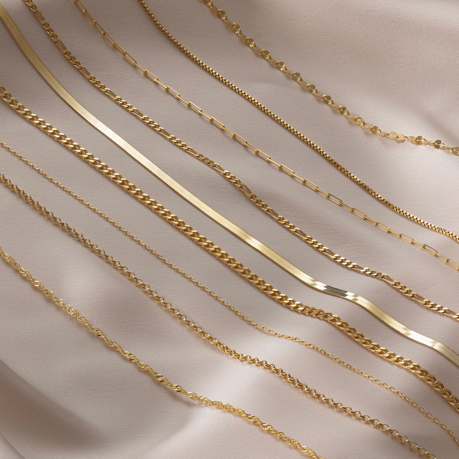 18k Gold Chain Necklace Bracelet , Figaro Chain , Paperclip Chain ...