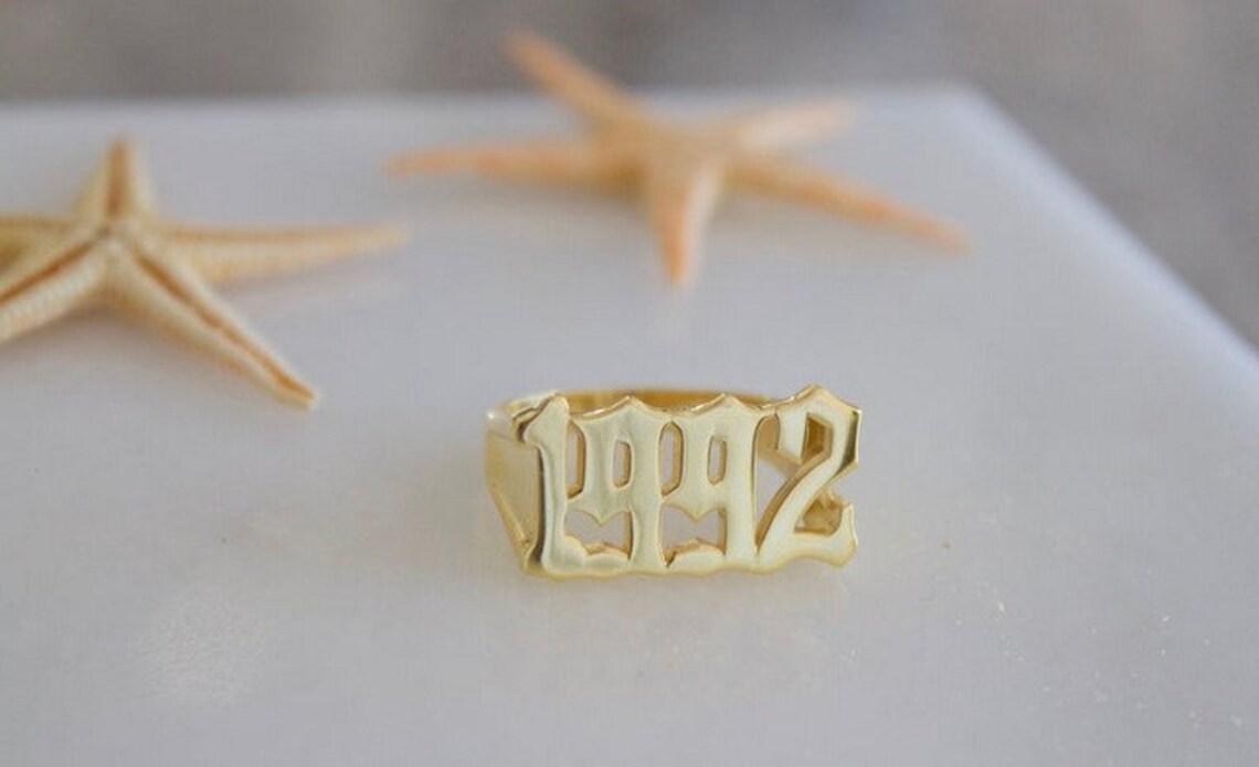 Year Ring Gold Signet Ring Birthday Date Ring - Etsy