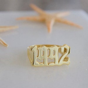 Year Ring - Gold Signet Ring - Birthday Date Ring - Personalized Number ...